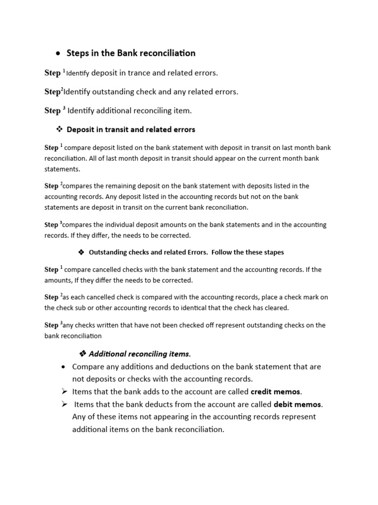 Steps in The Bank Reconciliation: Step Step Step Deposit in Transit and ...