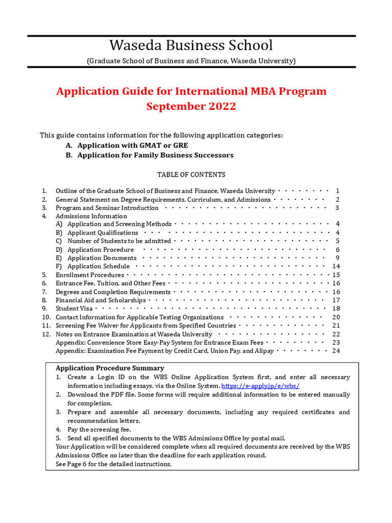 WBS Application Guide For International MBA Program Sep2022 | PDF | Master Of Business ...