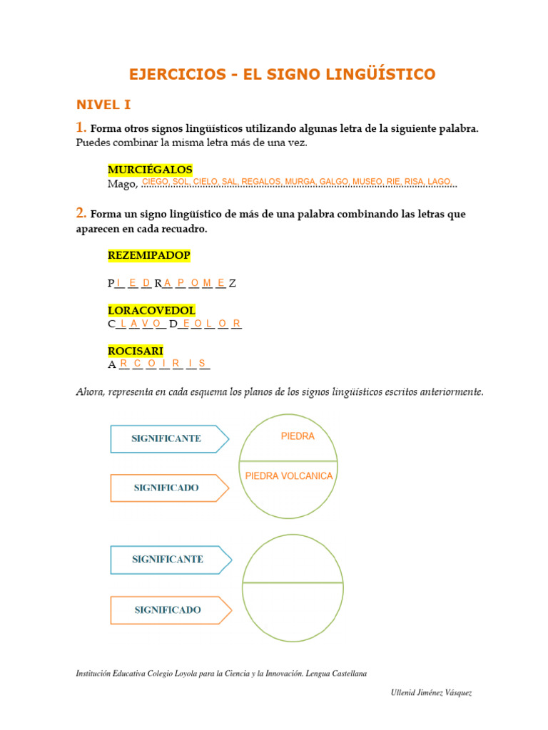 Cuadernillo de Practica Significado - Significante, Resuelto. Celeste ...