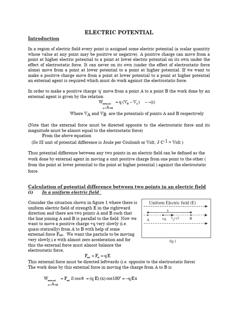 Electric Potential (In Word) Chapter 1 02 | PDF | Electrostatics ...