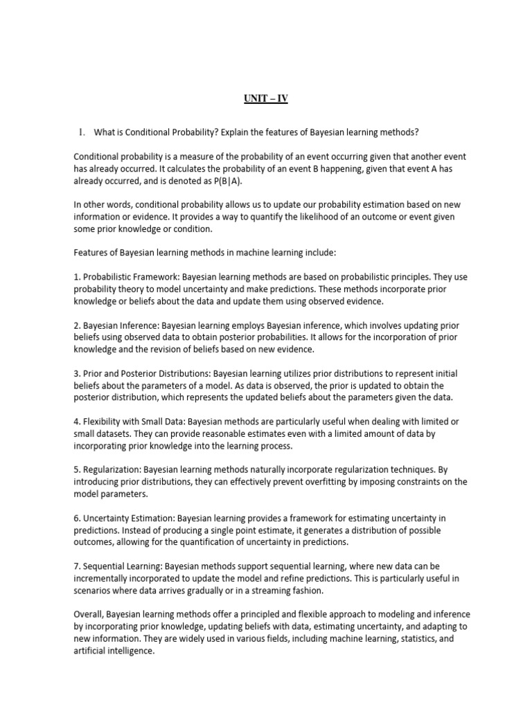 Machine Learning Unit4 | PDF | Bayesian Inference | Statistical Inference Machine Learning Unit4 | PDF | Bayesian Inference | Statistical Inference