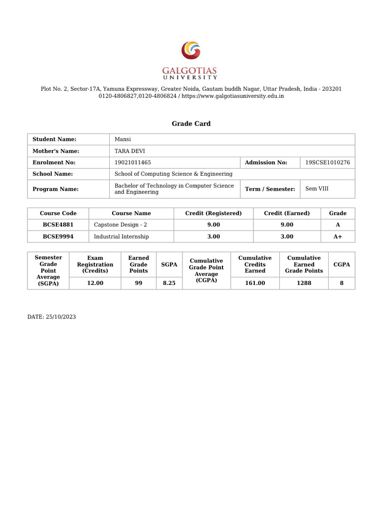 8th Sem Marksheet Pdf