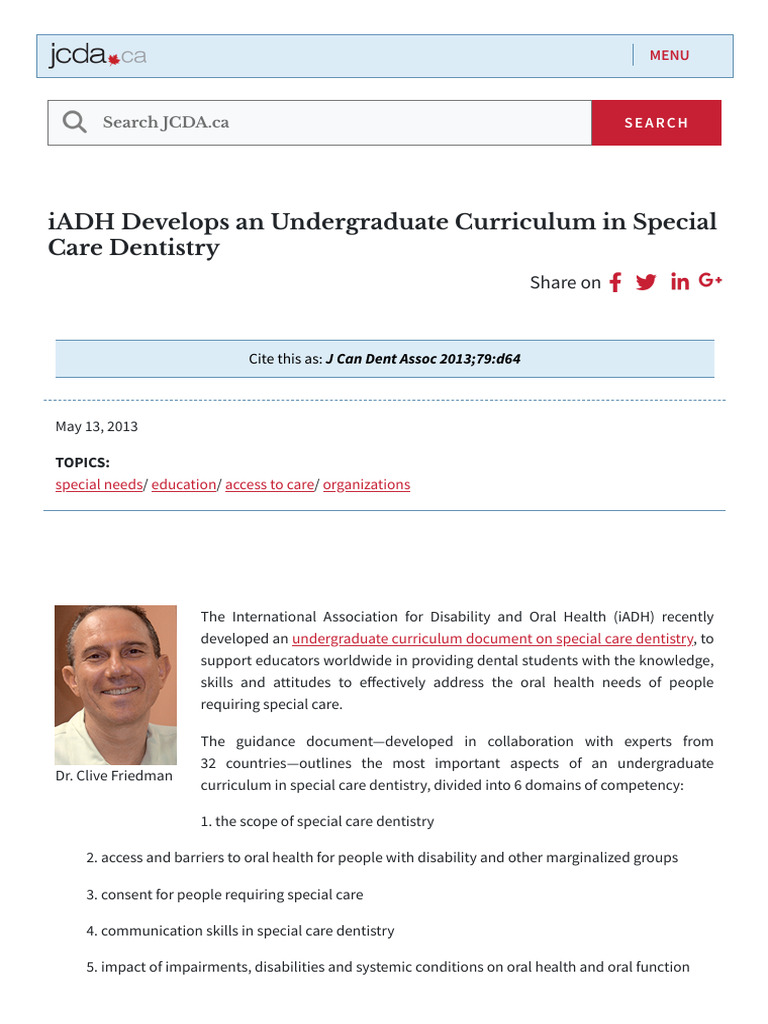 iADH Develops An Undergraduate Curriculum in Special Care Dentistry - JCDA | PDF | Dentistry ...