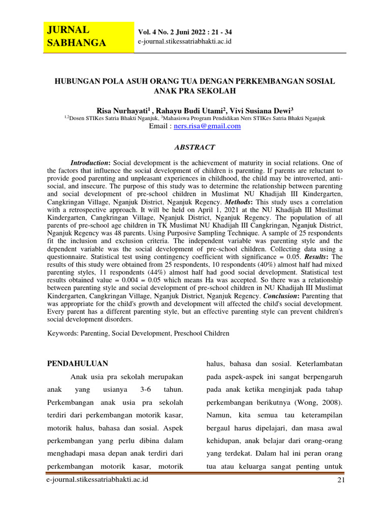 Jurnal Sabhanga: Hubungan Pola Asuh Orang Tua Dengan Perkembangan Sosial Anak Pra Sekolah ...