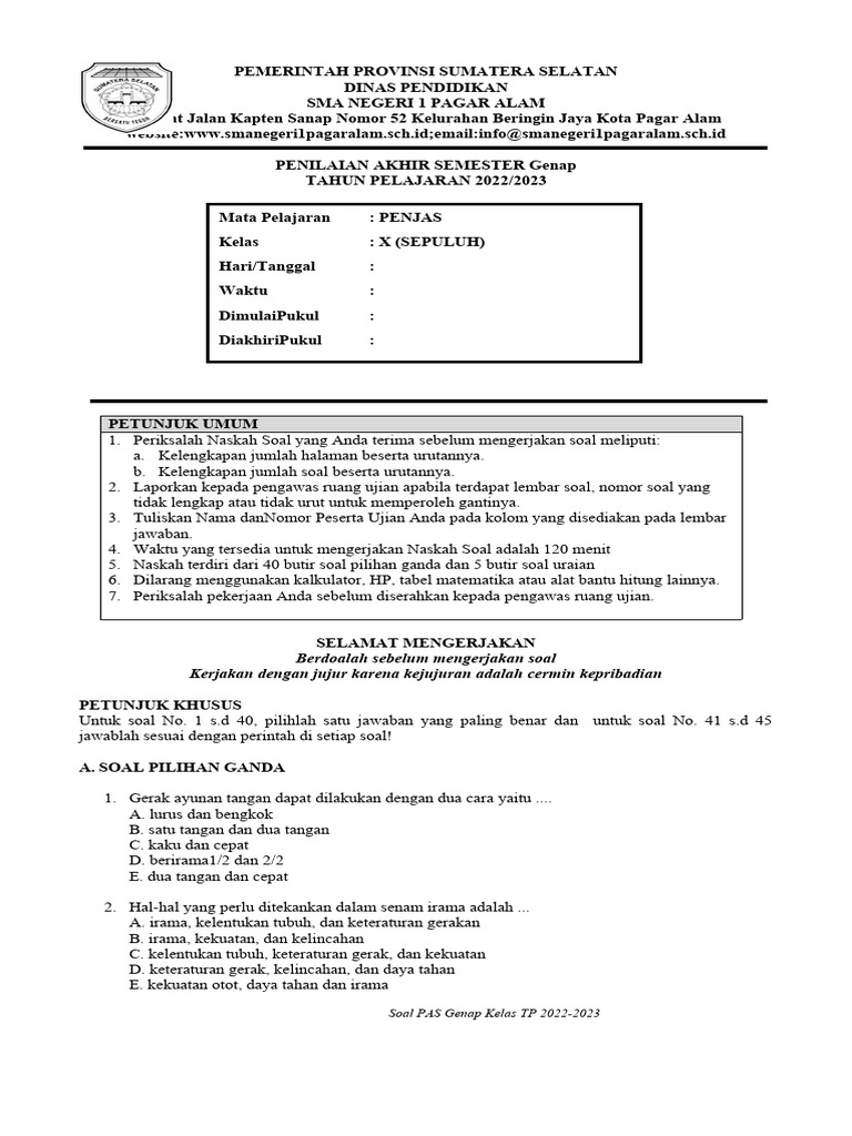 Form Naskah Soal PSAT TP 2022-2023 | PDF