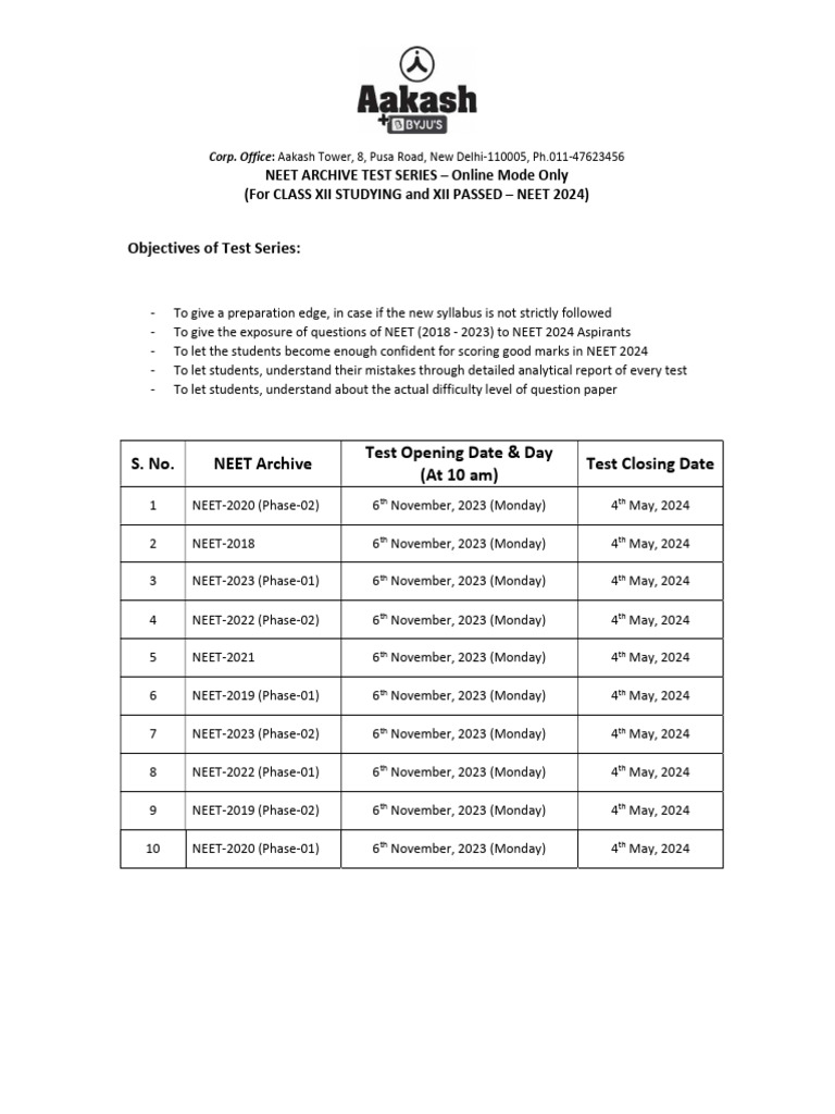 NEET Archive Test Series For NEET 2024 | PDF