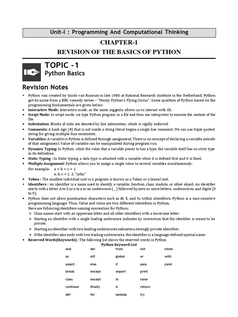 Revision Notes | PDF | Control Flow | Reserved Word