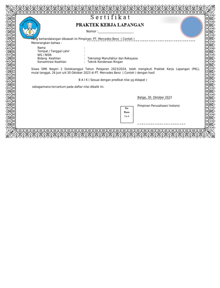 Sertifikat TKR Contoh | PDF
