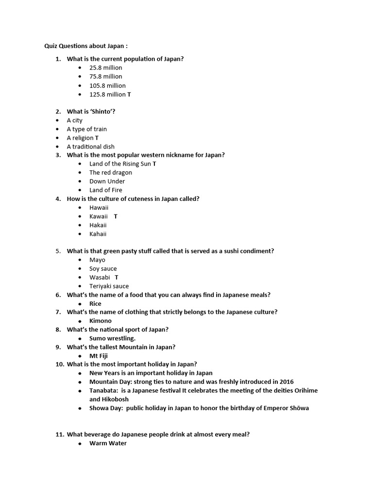 Japan Quiz: 15 Trivia Questions | PDF