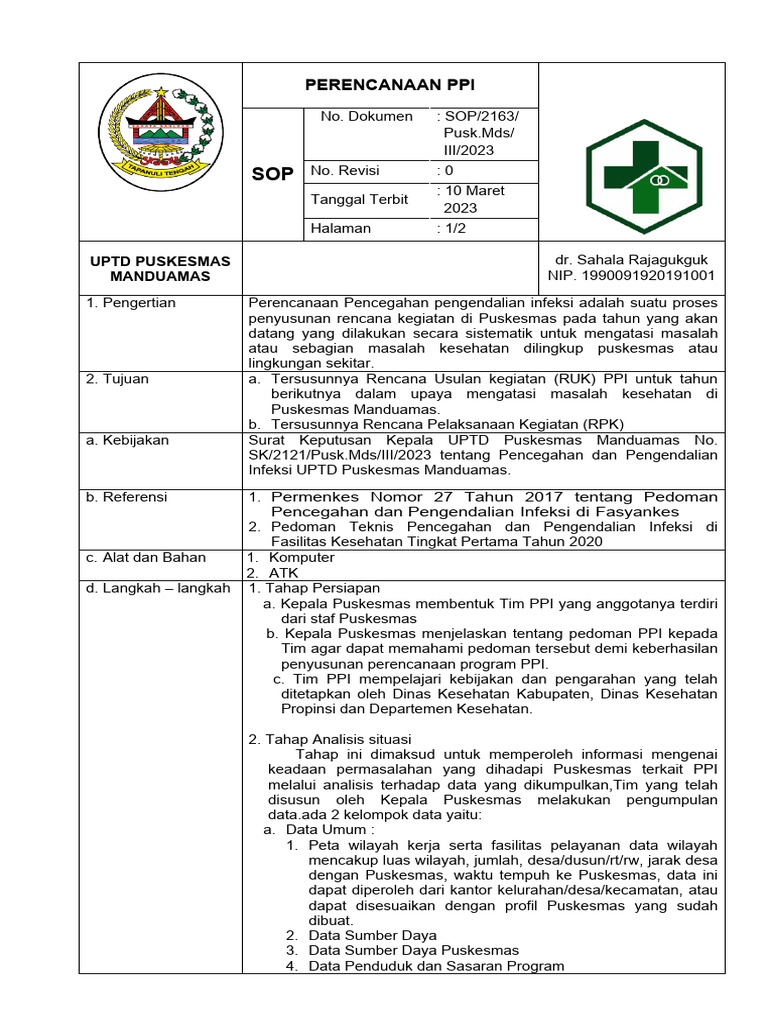 5.5.1 Ep 1 Sop Perencanaan Ppi | PDF