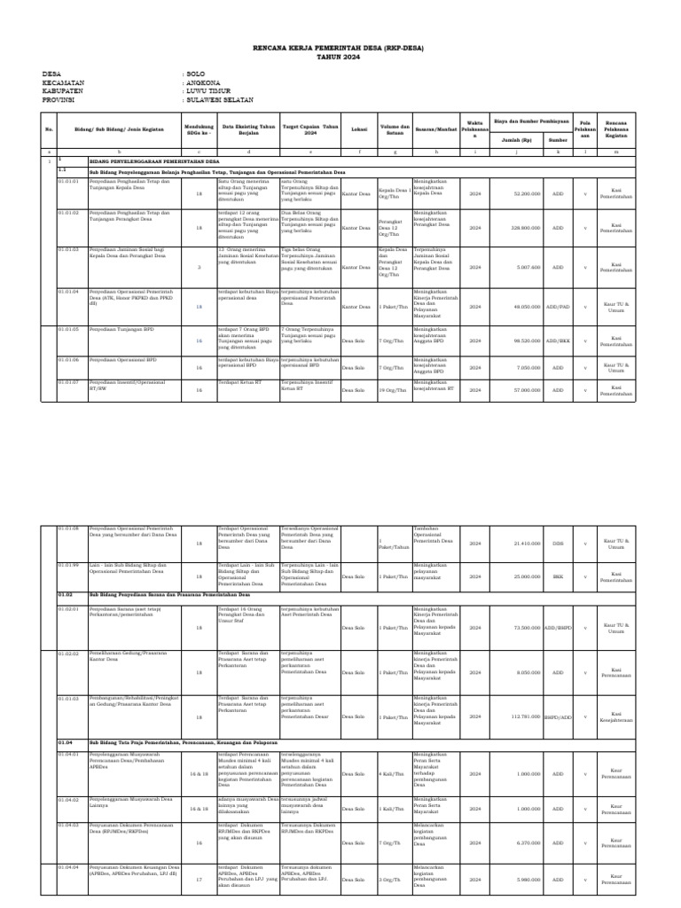 Matrix RKP Desa Solo 2024 | PDF