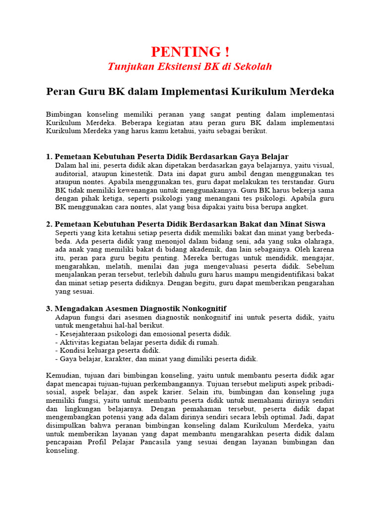 Peran Guru BK Dalam Implementasi Kurikulum Merdeka | PDF | Sains ...