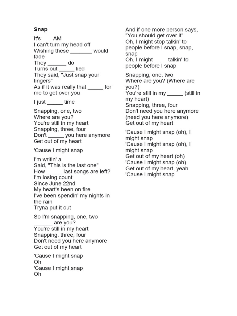 Snap Lyrics by Rosa Linn | PDF