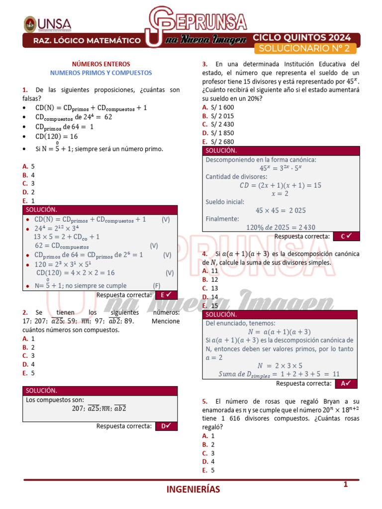 Raz. Lógico Matemático: Solucionario #2 | PDF | División (Matemáticas) | Matemáticas