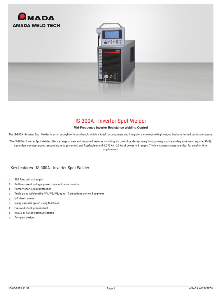 Amada Weld Tech-Is-300a - Inverter Spot Welder | PDF | Power Inverter ...