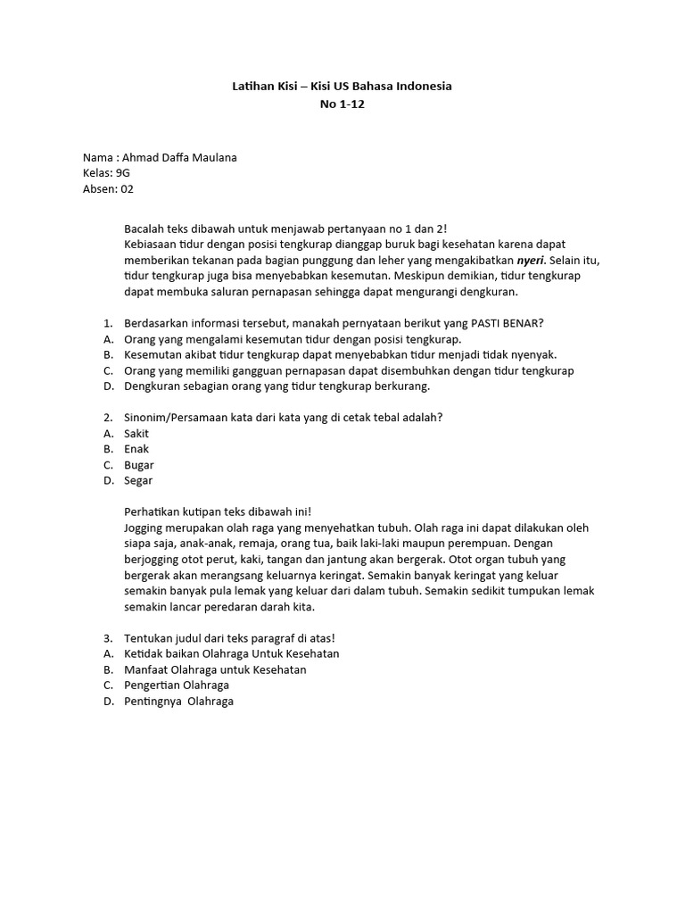 Latihan Kisi Us Bindo Daoa | PDF