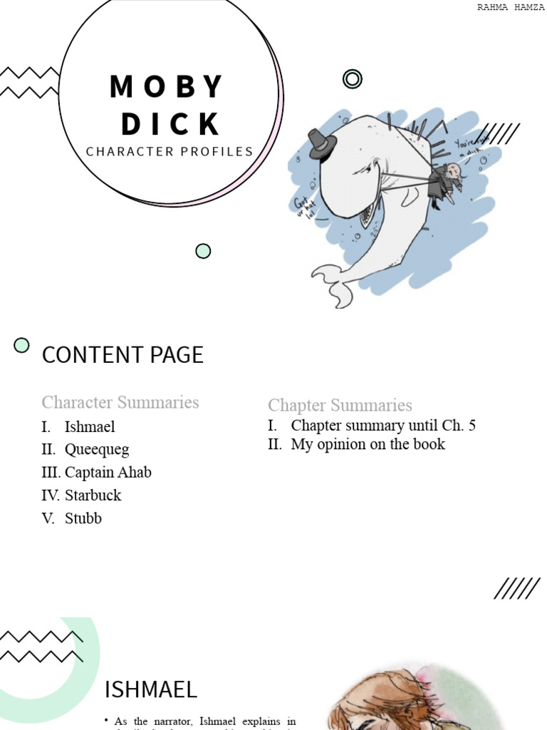 English Character Summary Moby Dick | PDF | Ishmael (Moby Dick) | Moby Dick