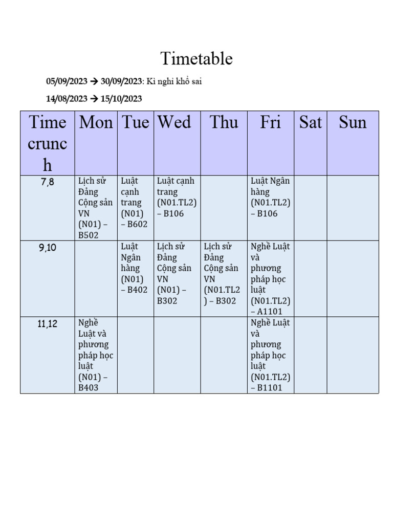 Timetable | PDF