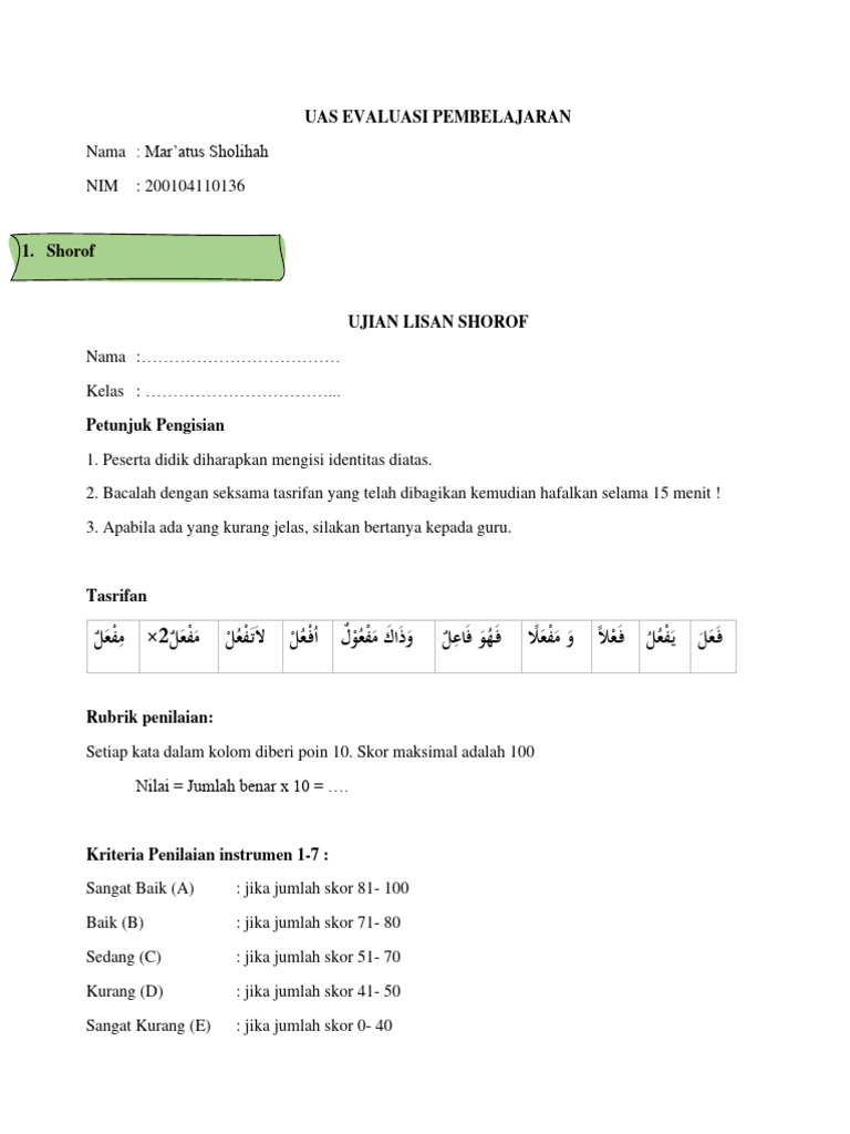 Instrumen Penilaian - UAS Evaluasi Pembelajaran | PDF