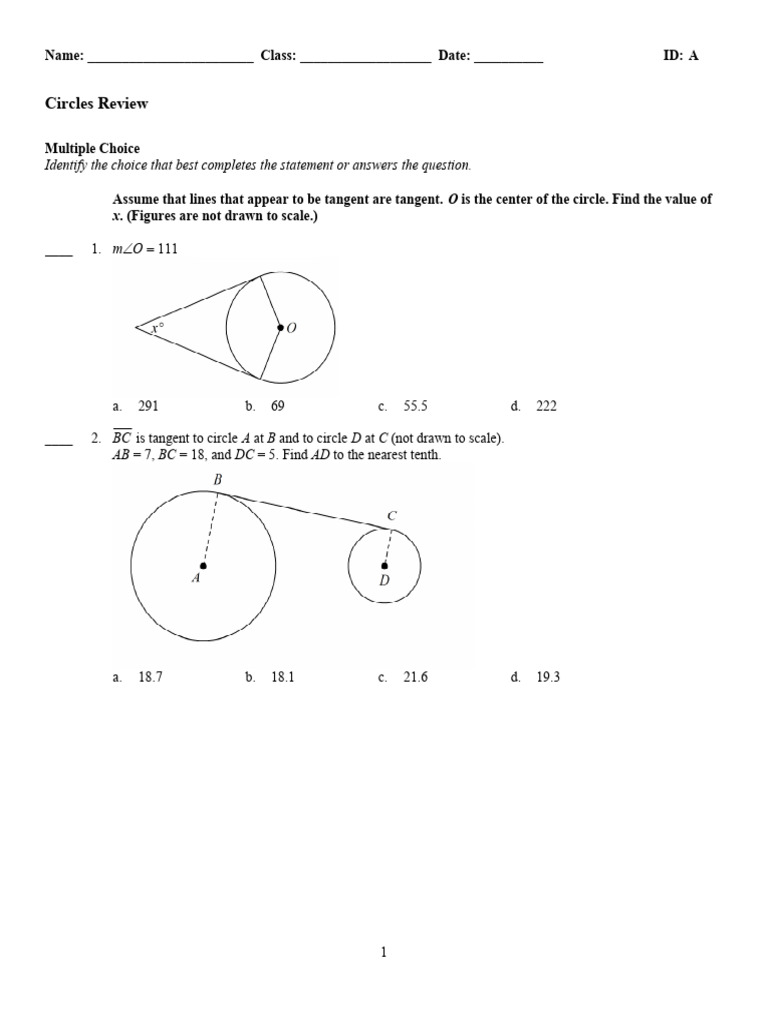 Circles Test Review | PDF | Circle | Perpendicular