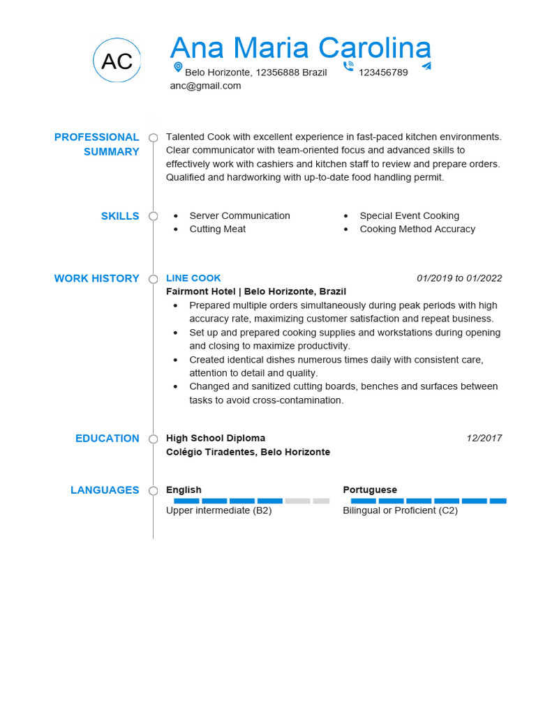 Canadian Resume for Cook Position | PDF