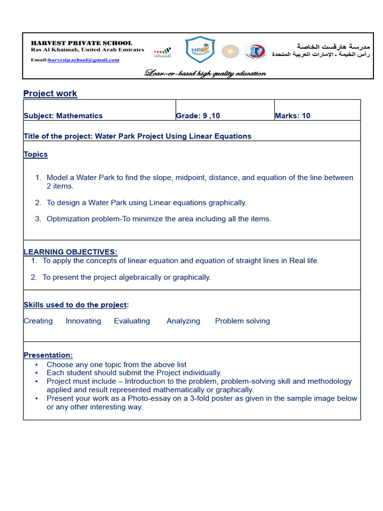 Water Park Project: Linear Equations | PDF | Mathematics | Equations