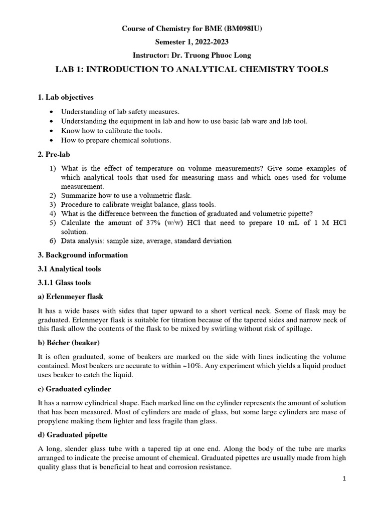Chem For BME Lab Manual - Lab 1 | PDF | Concentration | Parts Per Notation