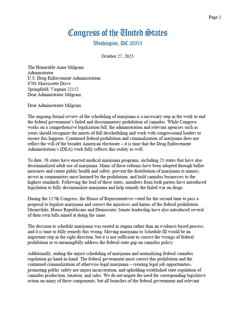 31 Lawmaker Letter Dea Rescheduling | PDF | Cannabis (Drug) | Drug ...