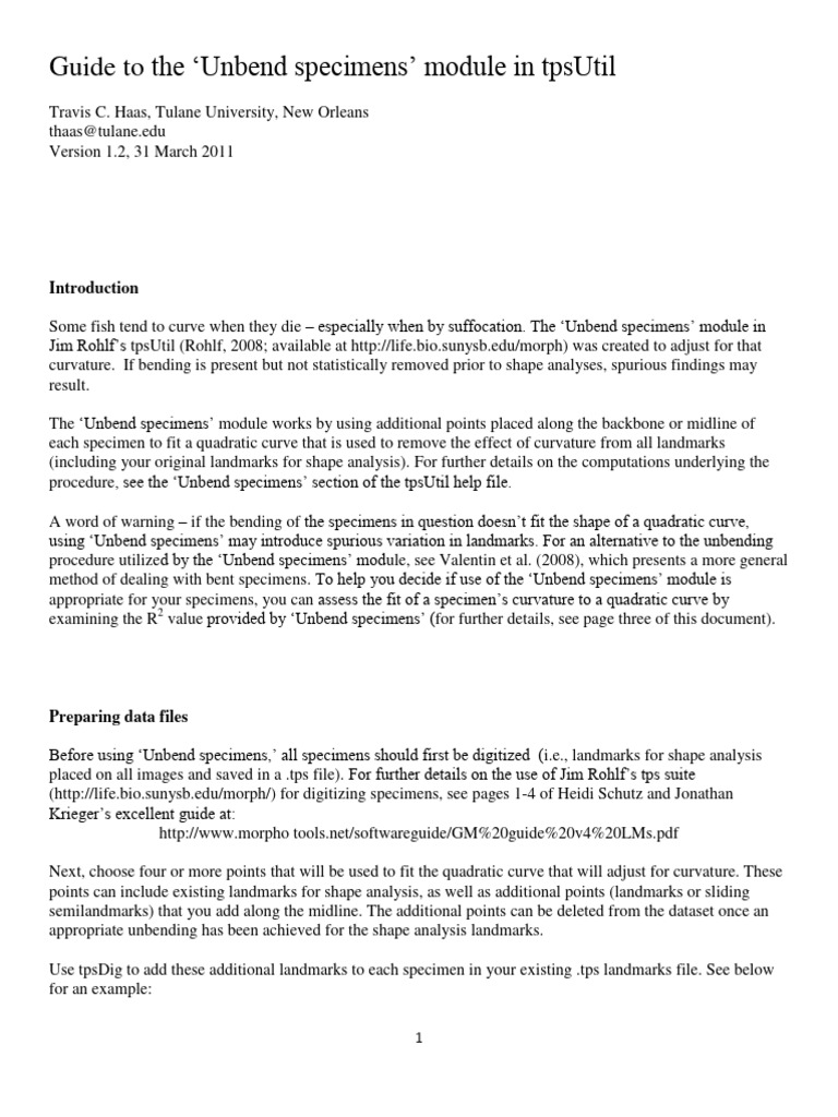 Guide To The Unbend Specimens Module in | PDF | Computer File | Computing