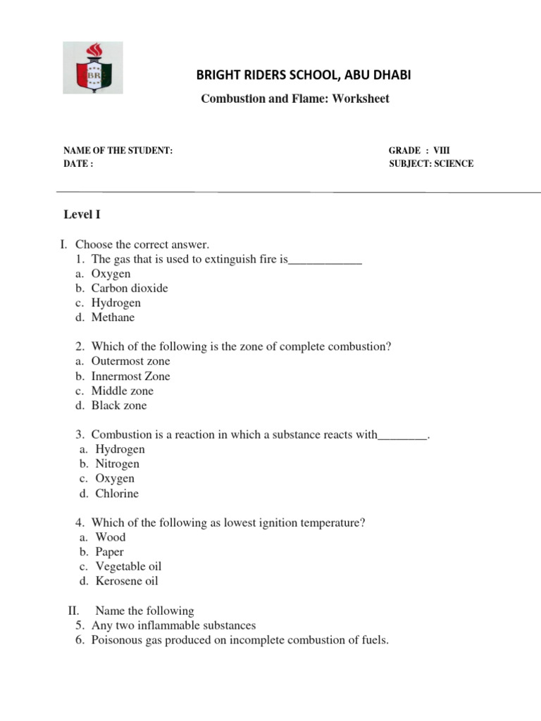 Worksheet-Combustion and Flame | PDF