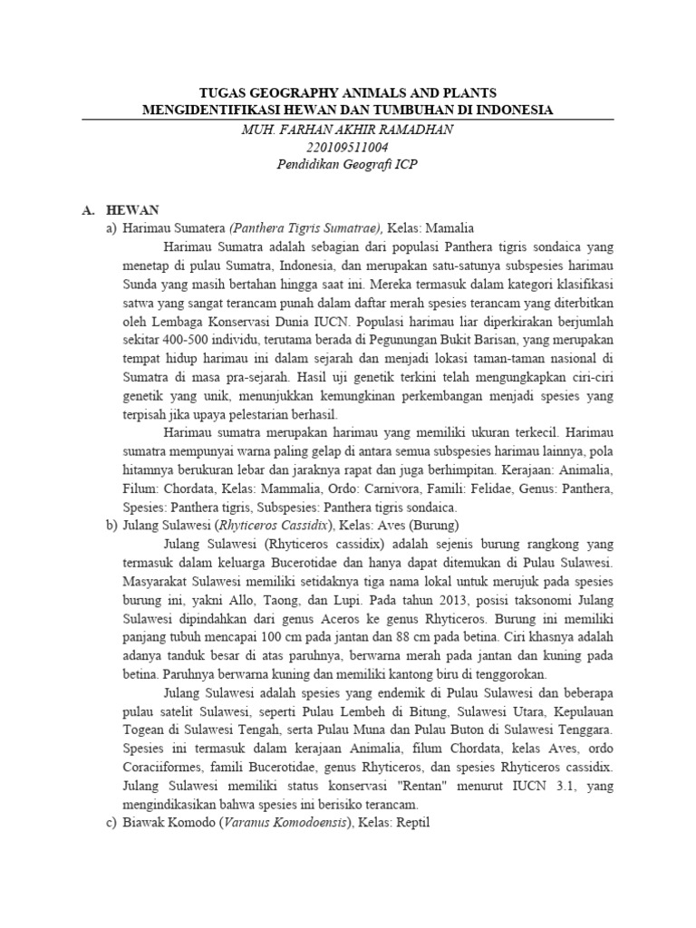 Muh. Farhan Akhir Ramadhan - 220109511004 - 5 Jenis Hewan Tumbuhan | PDF