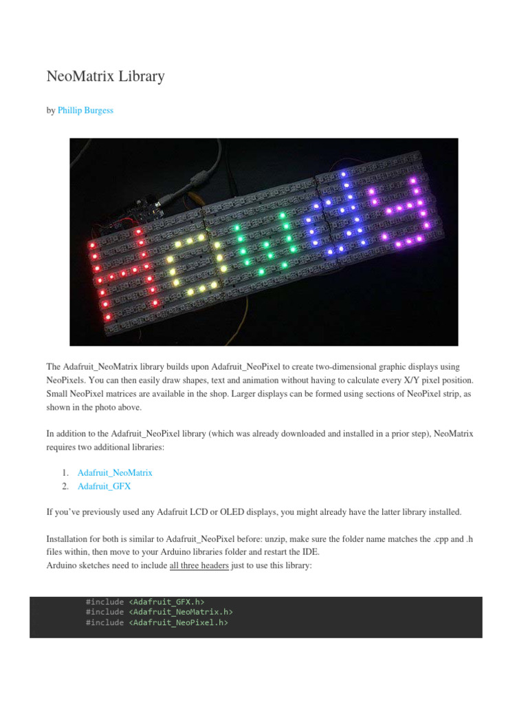 Neomatrix Library by Phillip Burgess | PDF | Matrix (Mathematics) | 2 D ...