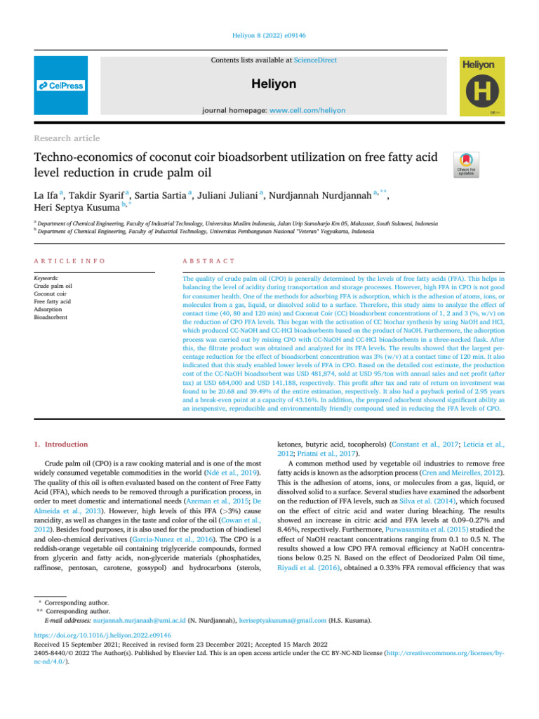 Coconut Coir Bioadsorbent for FFA Reduction | PDF | Adsorption | Materials