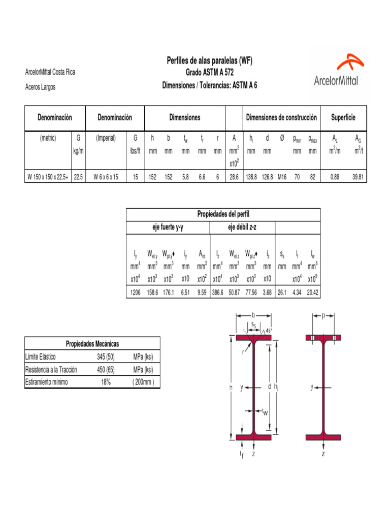 VIGA WF 6 X 15lbpie X 40pies PTE | PDF | Materiales | Deformación ...