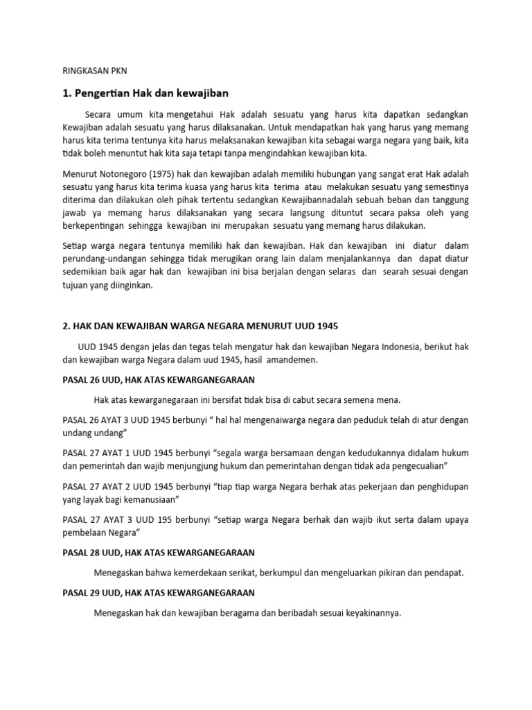 Ringkasan PKN Hak Dan Kewajiban | PDF