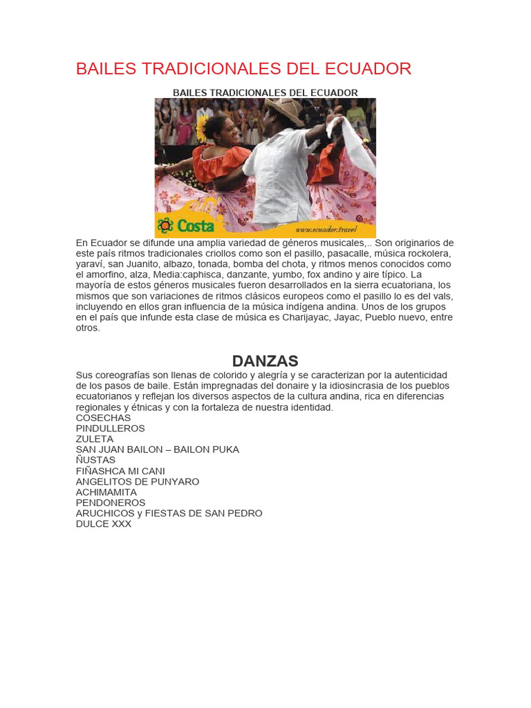 Bailes Tradicionales Del Ecuador | PDF | Ecuador | Bailes