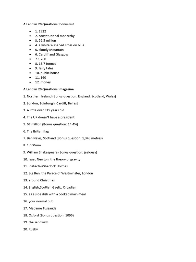 Land in 20 Questions Overview | PDF