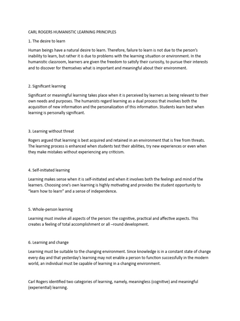 Carl Rogers Humanistic Learning Principles | PDF | Learning | Knowledge