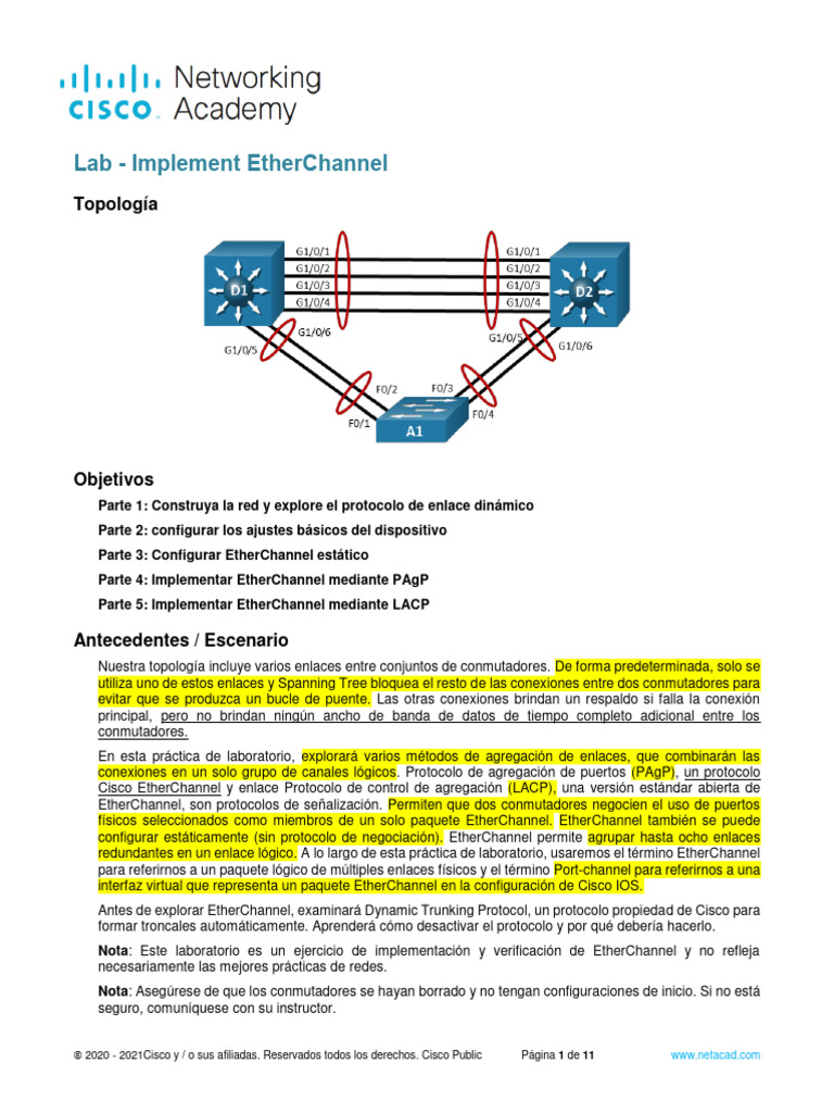 5.1.3 Lab - Implement EtherChannel - ILM - en Español-Lista | PDF | Arquitectura de Computadores ...