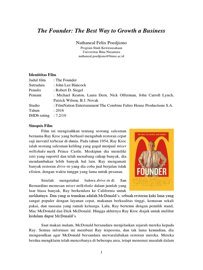 Pelajaran Bisnis dari Film The Founder | PDF