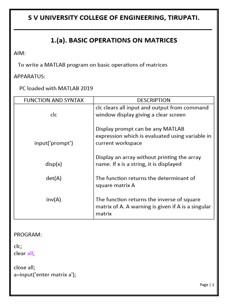 Matlab Record | PDF | Matrix (Mathematics) | Determinant