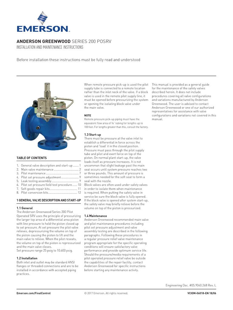 Series 200 POSRV Maintentance Instructions | PDF | Valve | Leak