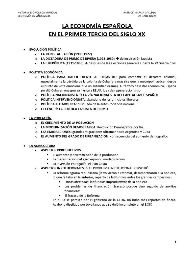 Bloque Iii - La Economía Española en El Primer Tercio Del Siglo XX ...