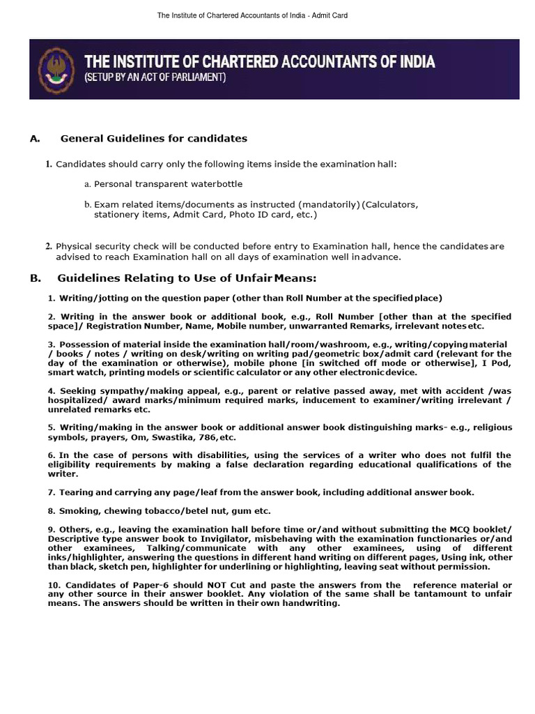 A. General Guidelines For Candidates 1.: B. Guidelines Relating To Use ...