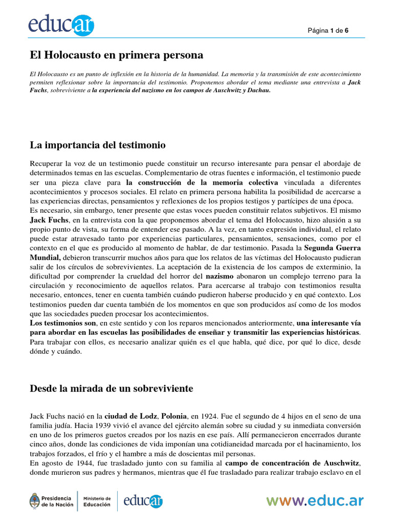 Testimonio de Jack Fuchs: Memoria y Legado | PDF | Testimonio | El ...