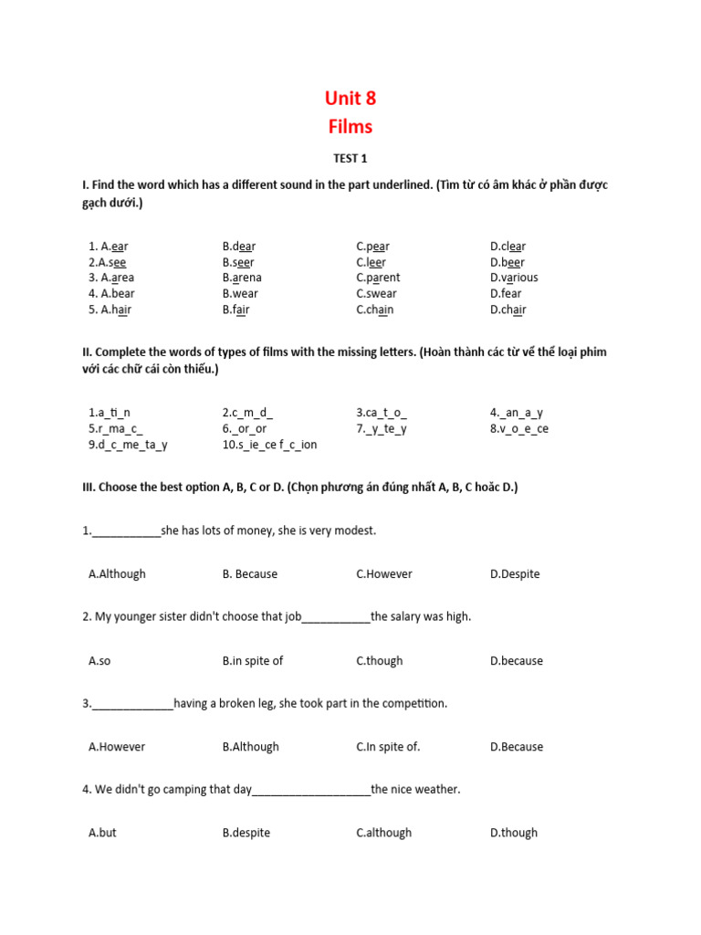 Đề kiểm tra Tiếng anh 7 Global Success có key unit 8 | PDF | Hidden Figures