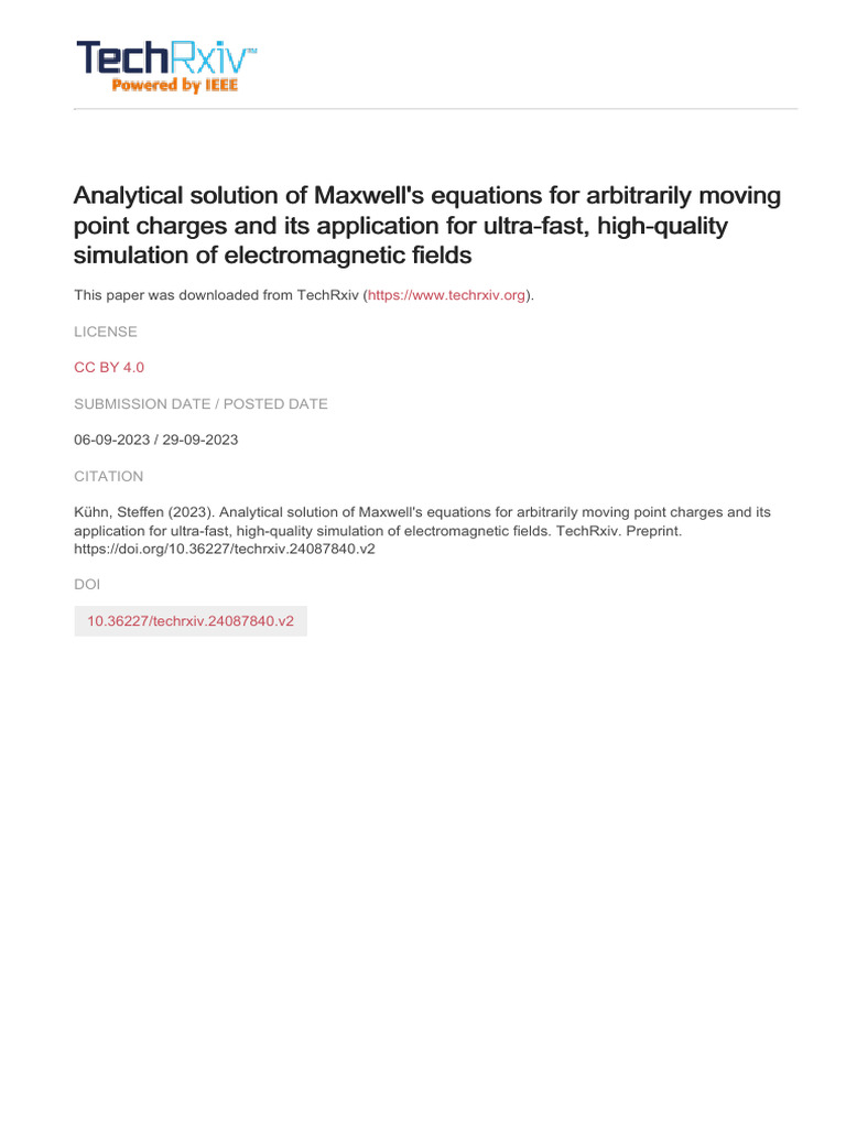 Analytical Solution of Maxwells Equations For Arbitrarily Moving Point ...