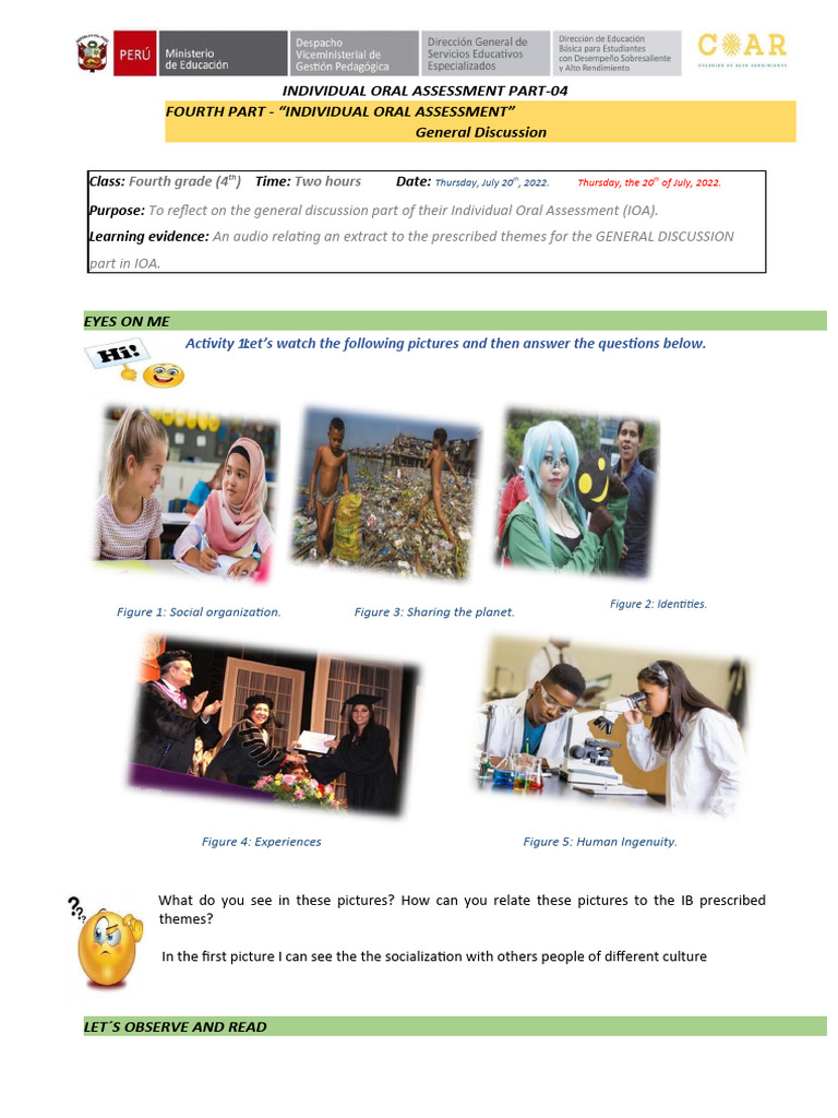 4th Grade Oral Assessment Guide | PDF | Communication | Invention