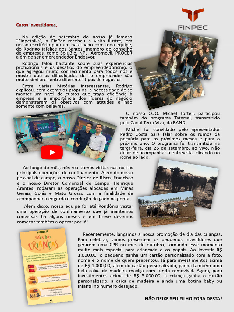 Carta Dos Investidores FinPec - SET23 | PDF | Empreendedorismo | Carne