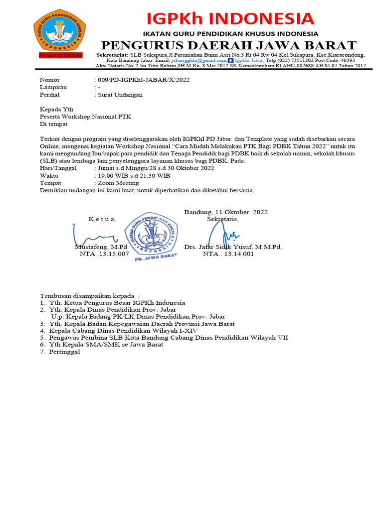 Surat Undangan Workshop Online | PDF